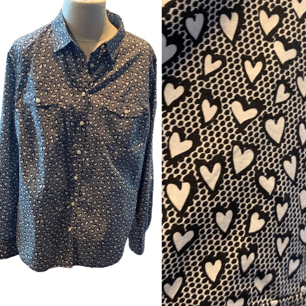 Talbots Black & White Heart Button Down - Gem